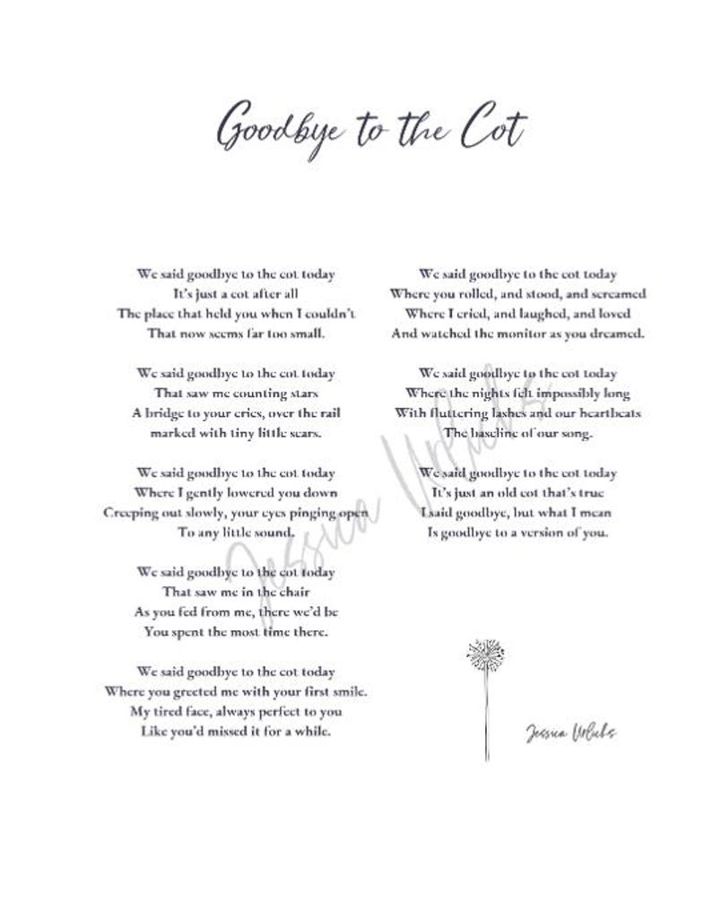 Goodbye to the Cot Poem (crib Version Also) - Etsy