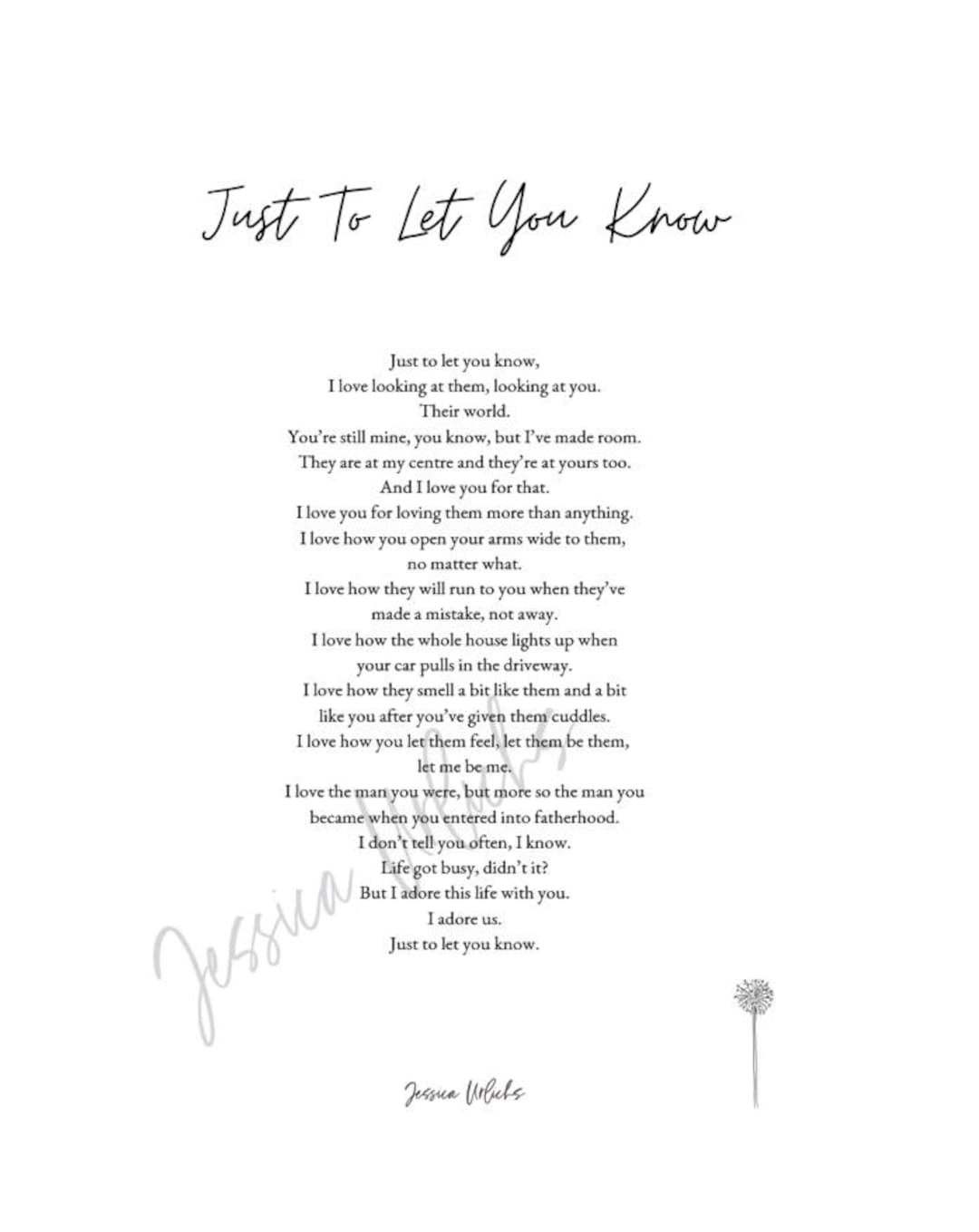 Just to Let You Know Poem (various Versions Within File) - Etsy