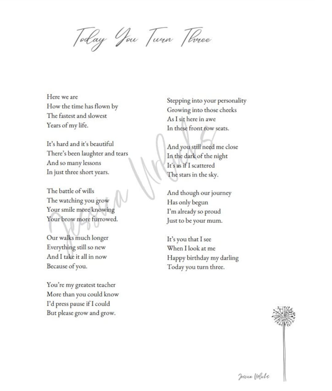 Today You Turn Three (third Birthday Poem) - Etsy