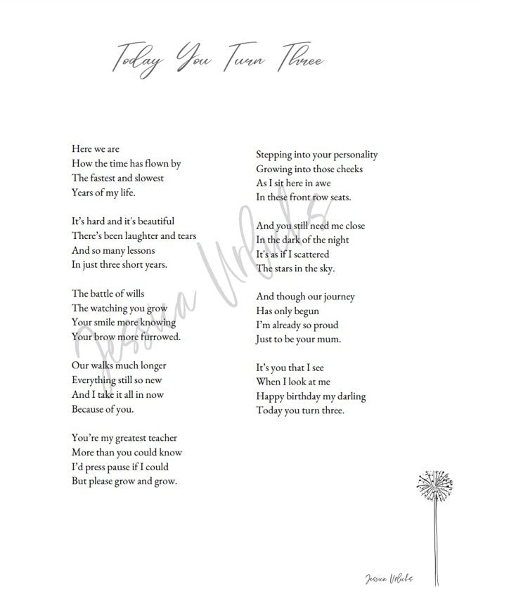 Today You Turn Three third Birthday Poem - Etsy