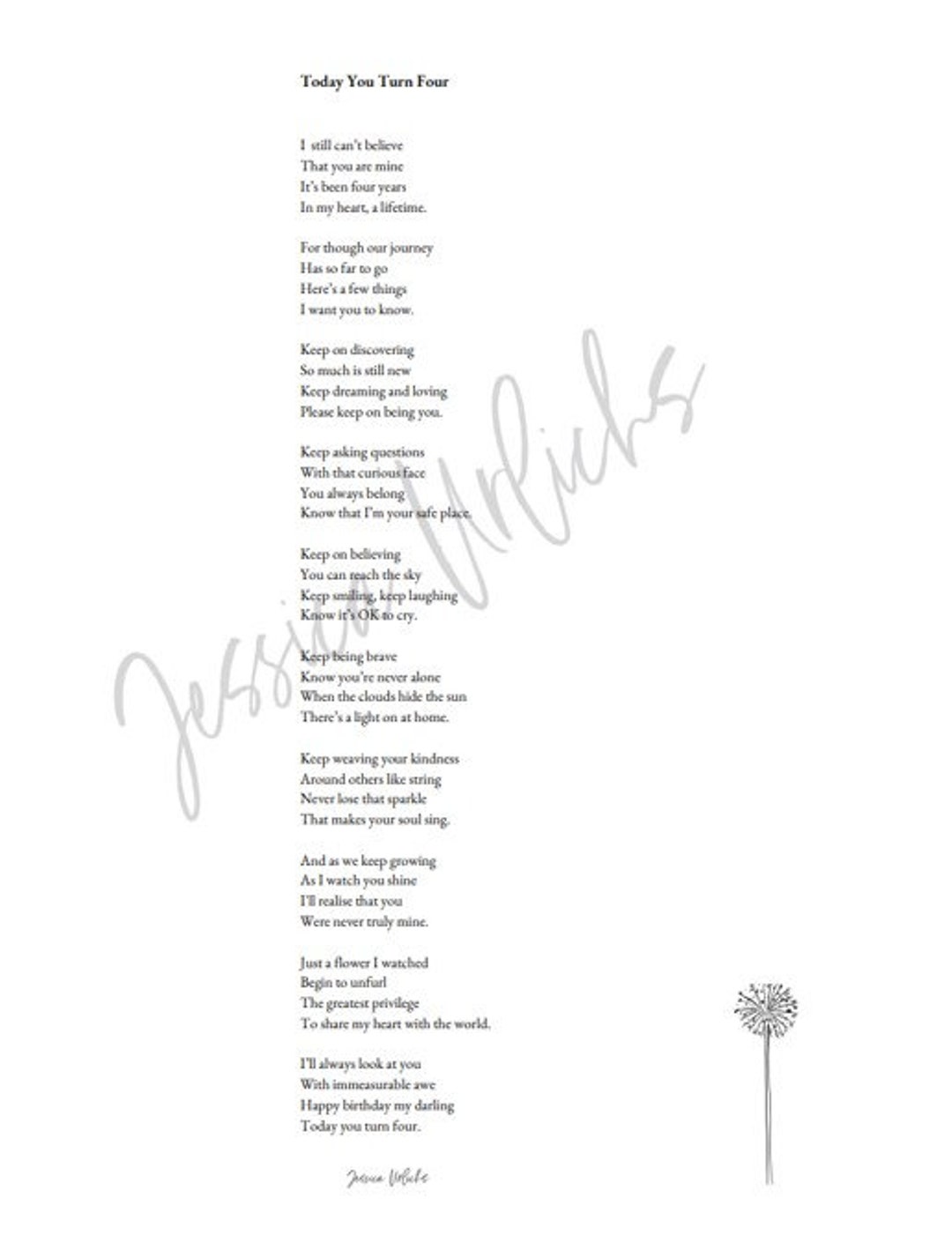 Today You Turn Four (fourth Birthday Poem) - Etsy Australia