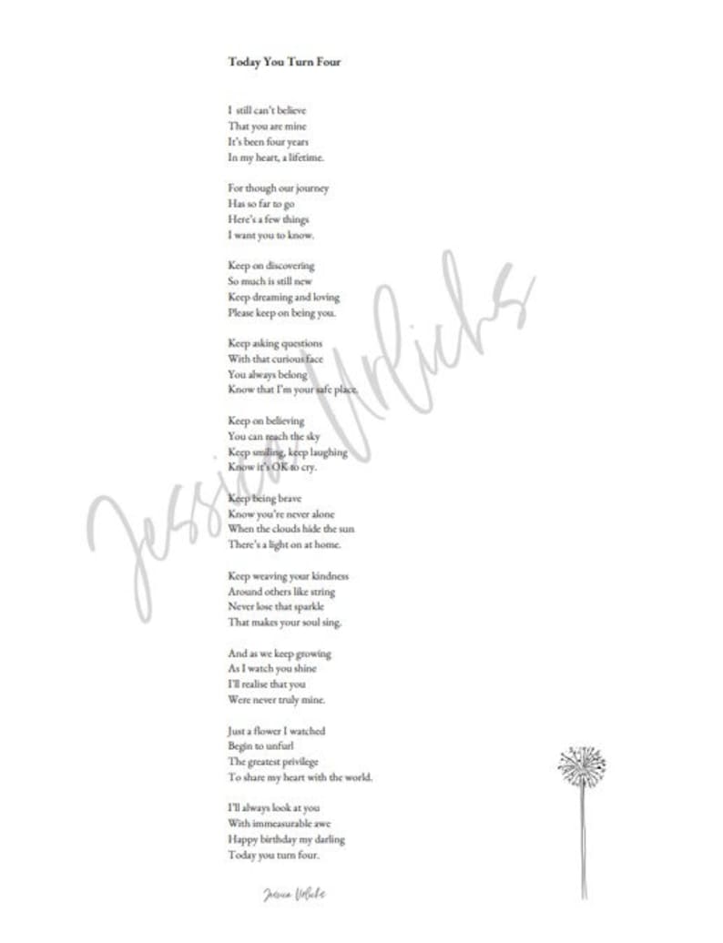 Today You Turn Four (fourth Birthday Poem) - Etsy