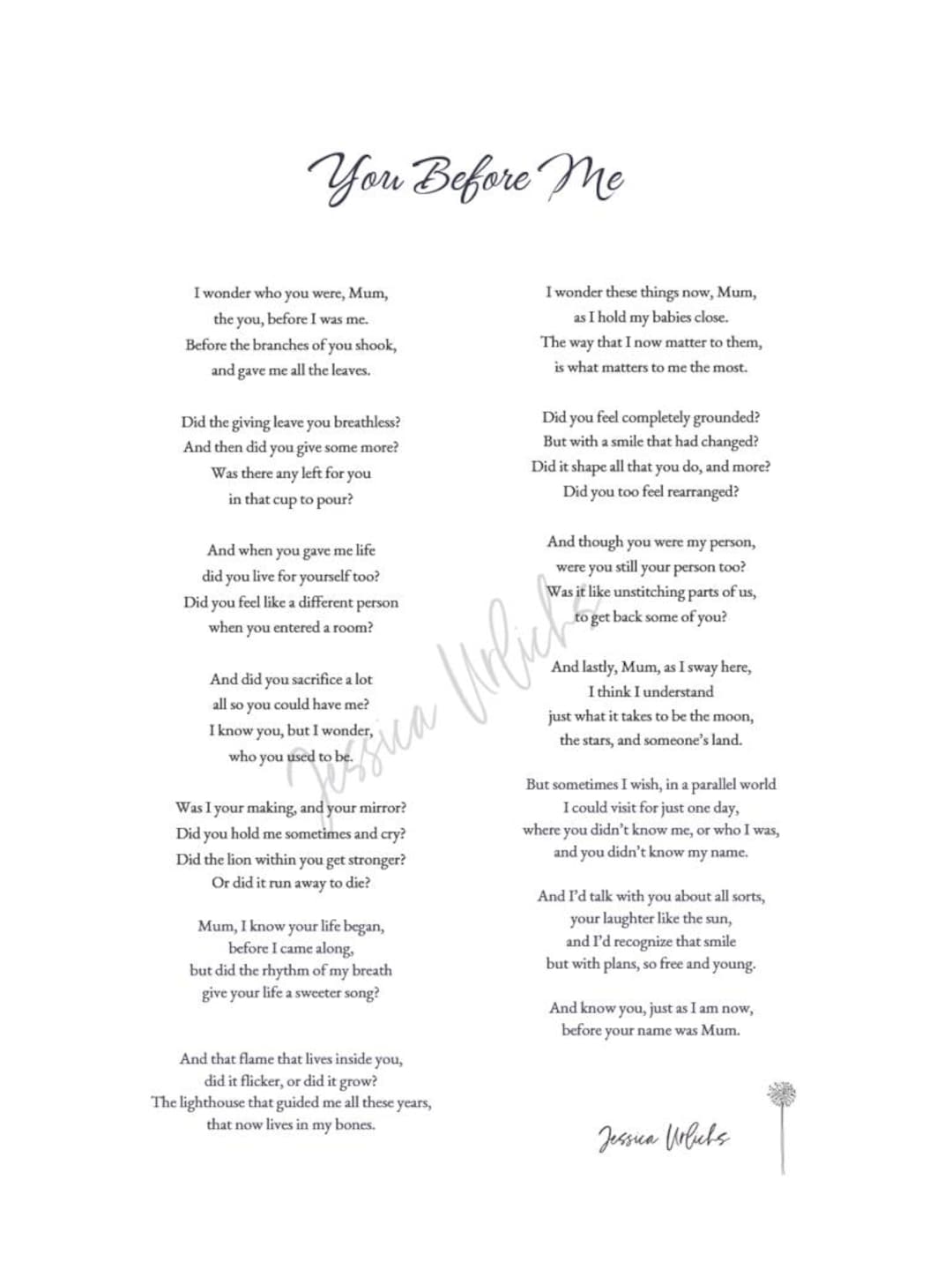 You Before Me (a Poem to Our Mothers) - Etsy New Zealand