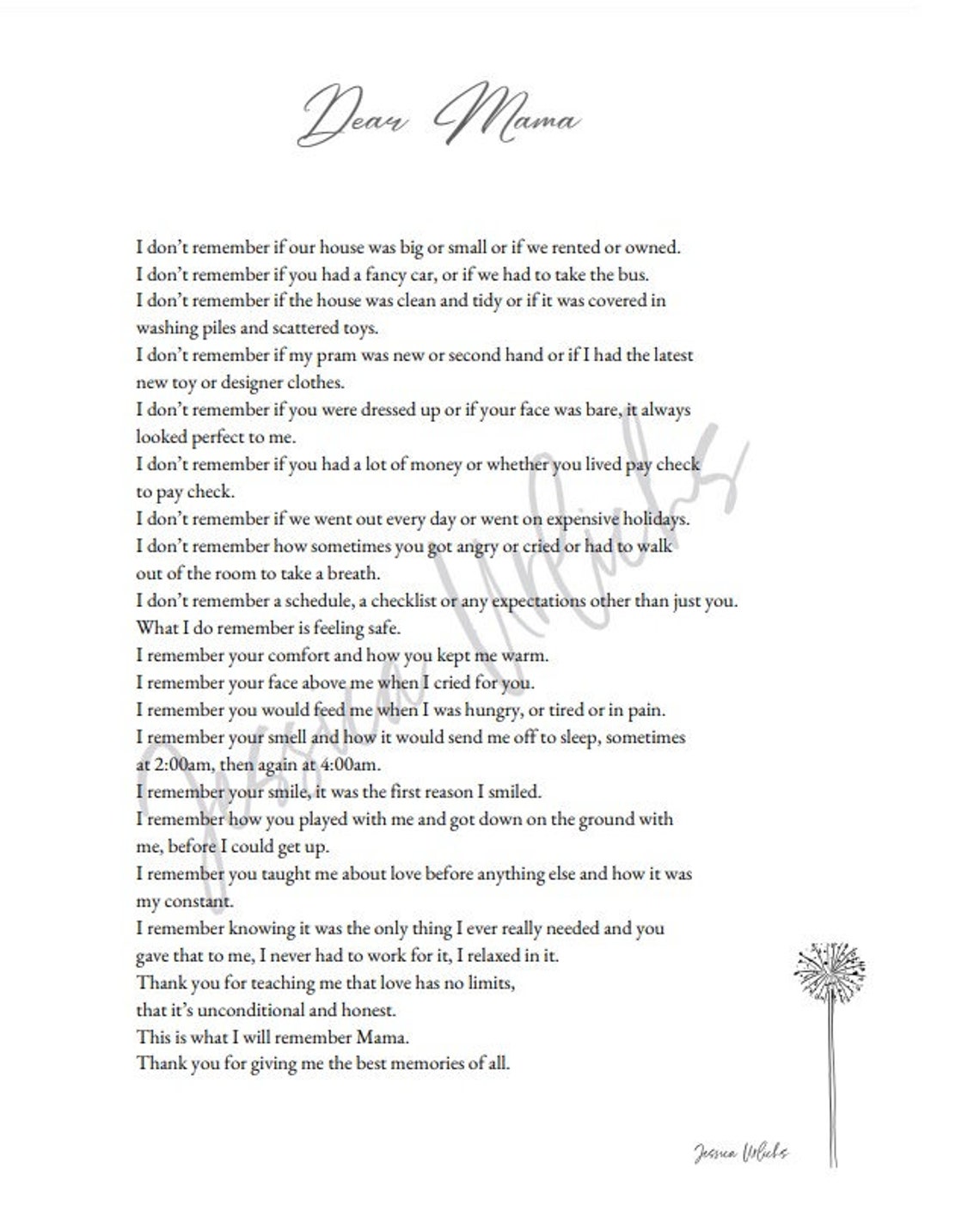 Dear Mama Poem - Etsy