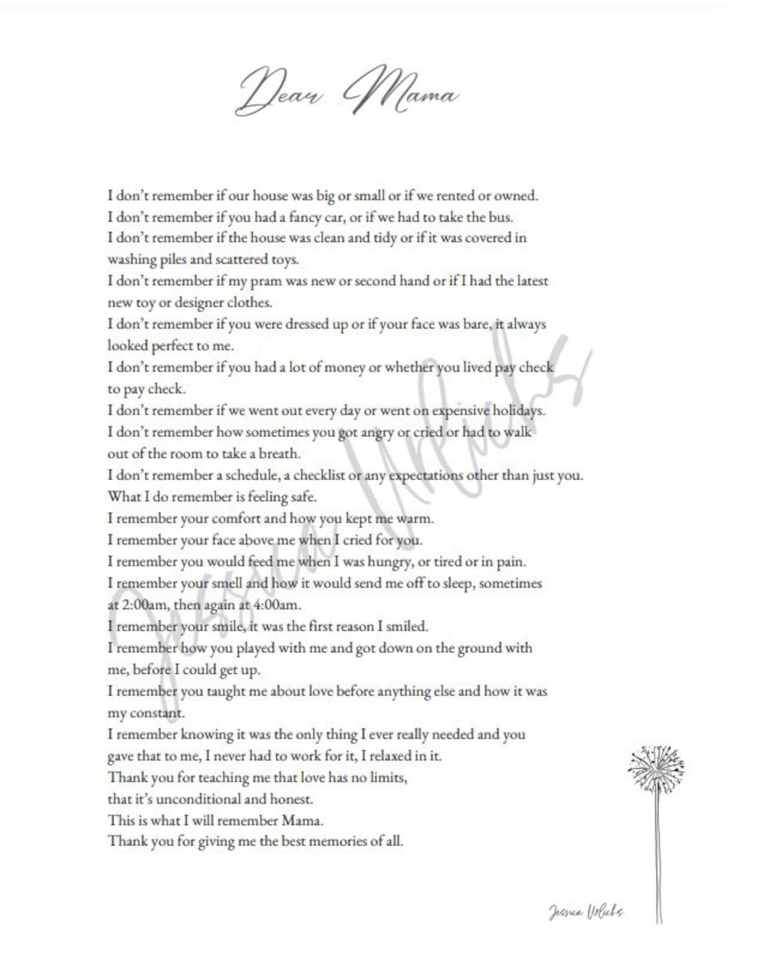 Dear Mama Poem - Etsy