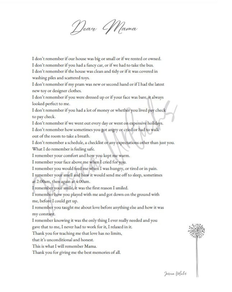 Dear Mama Poem - Etsy