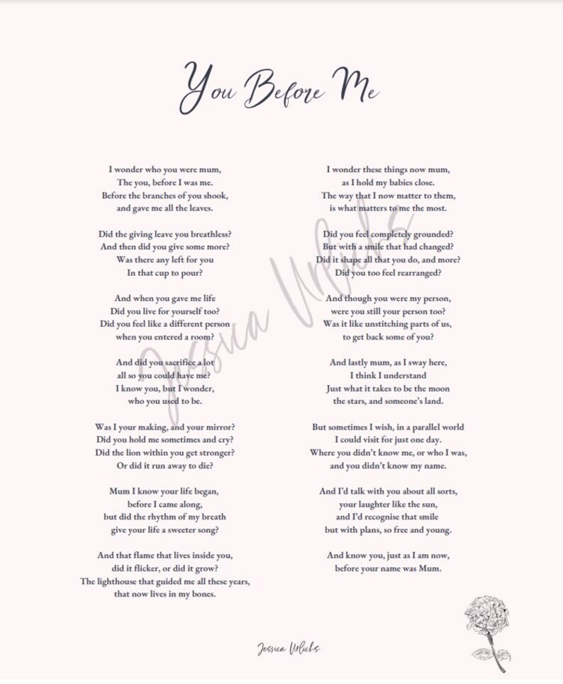 You Before Me a Poem to Our Mothers - Etsy