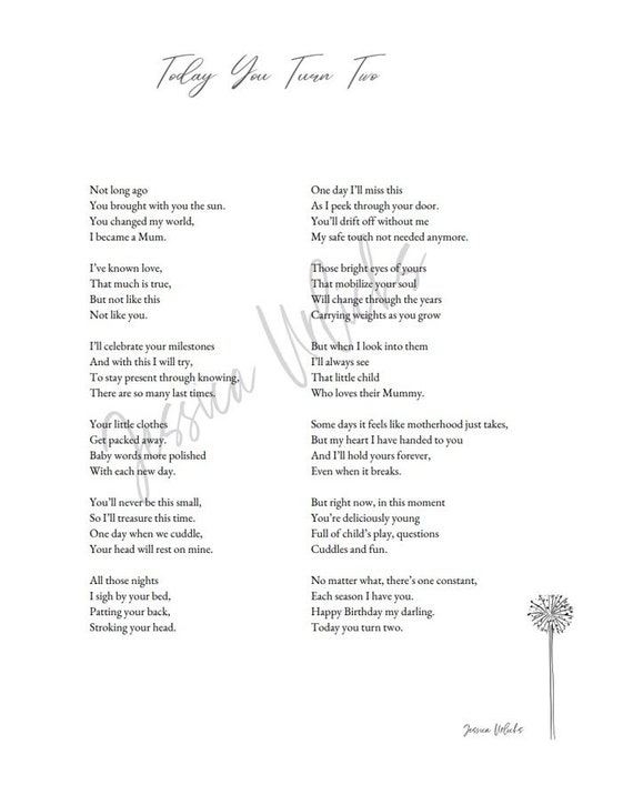 Today You Turn Two second Birthday Poem - Etsy