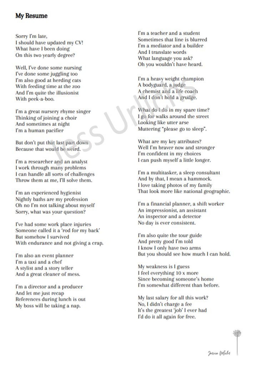 My Resume Poem - Etsy