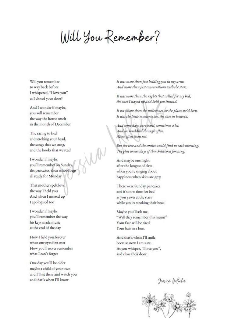 Will You Remember Poem - Etsy
