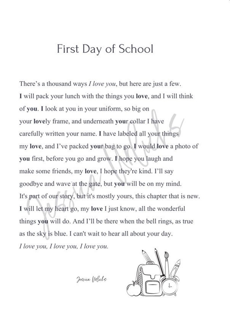 First Day of School Poem - Etsy
