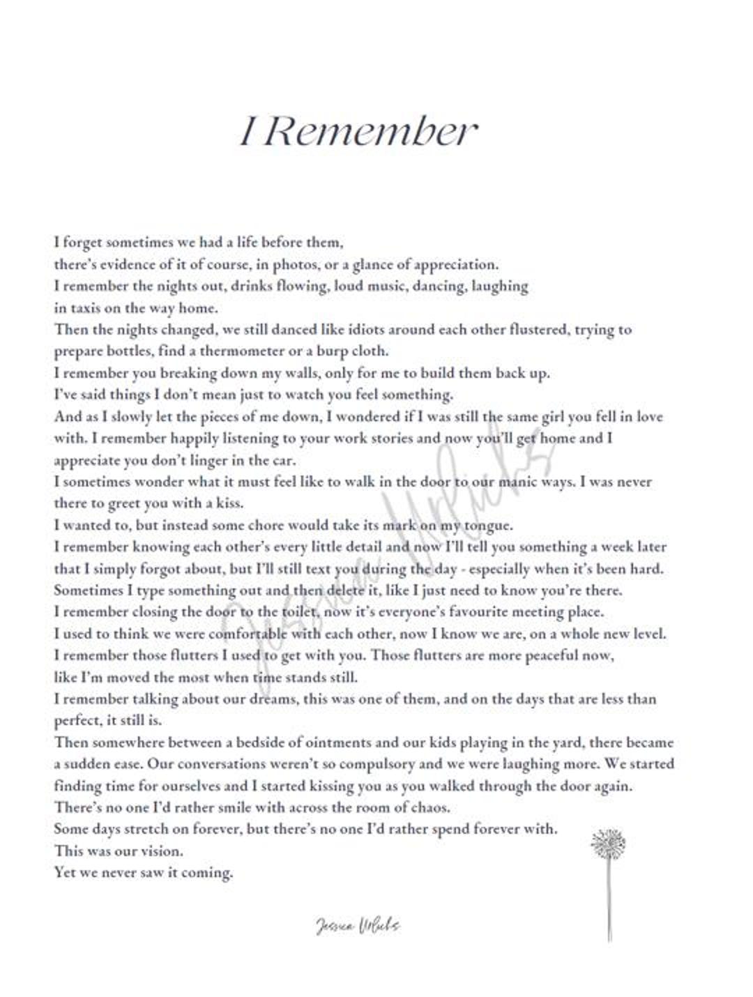 I Remember Poem - Etsy