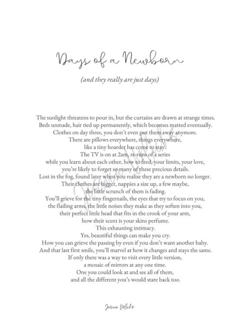 Days of a Newborn Poem - Etsy