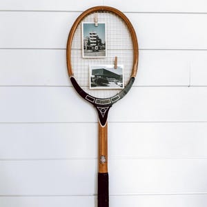 Vintage Wooden Tennis Racket Photo Display | Repurposed Racket Wall Art ...