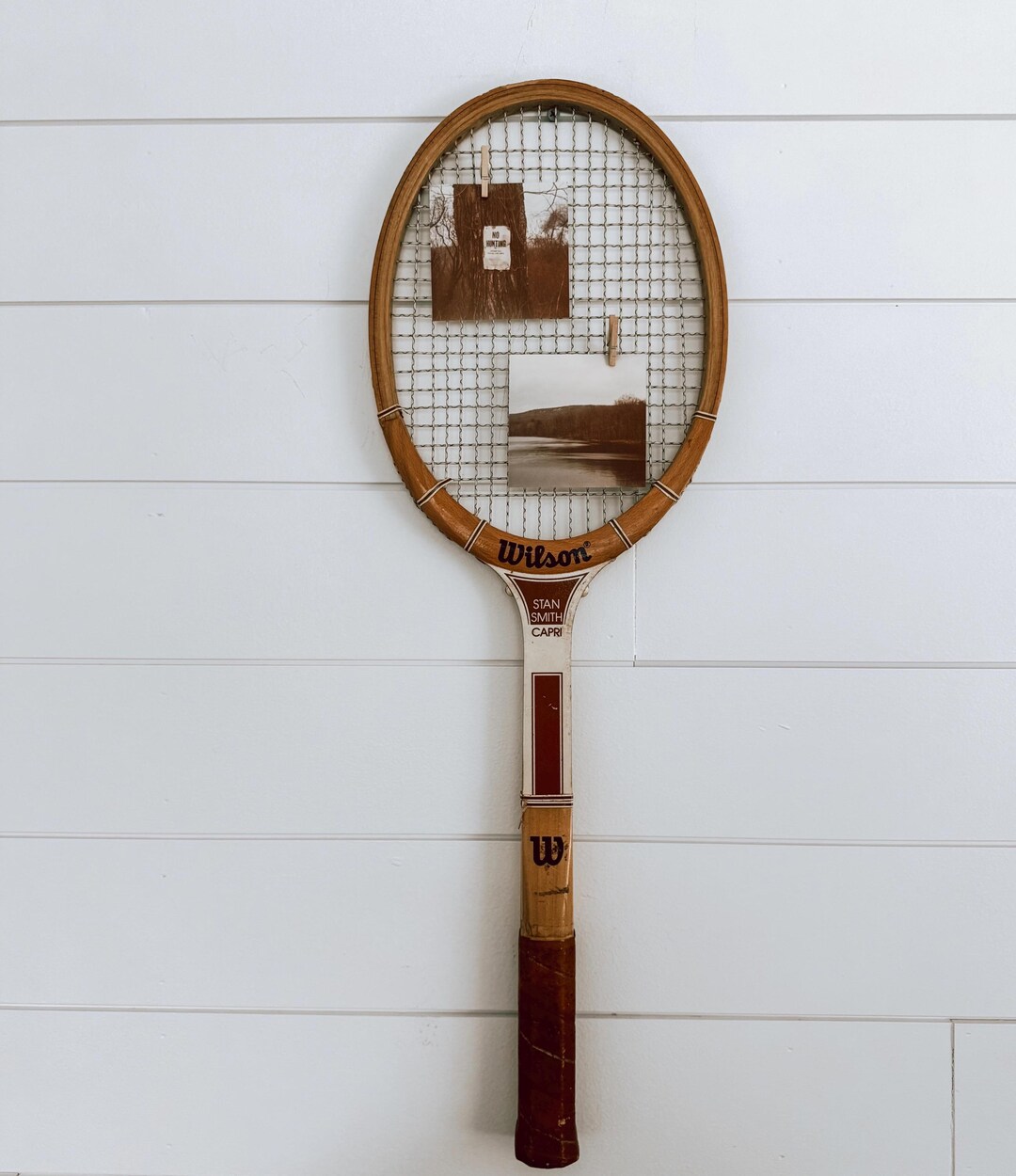 Vintage Wooden Tennis Racket Photo Display | Repurposed Racket Wall Art ...