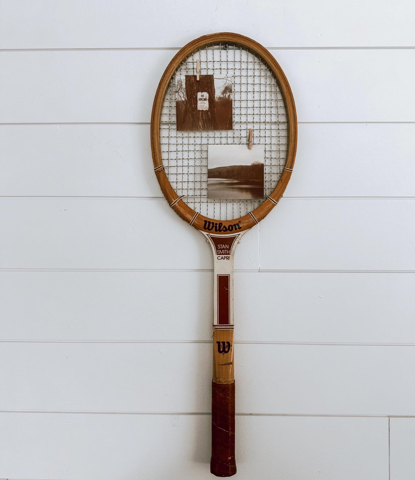 Vintage Wooden Tennis Racket Photo Display | Repurposed Racket Wall Art ...