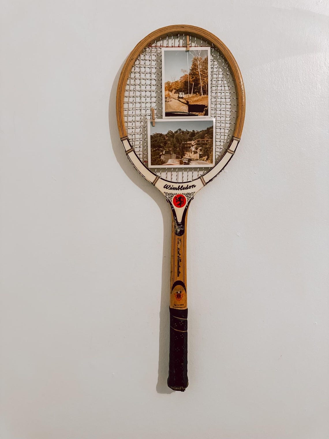 Vintage Wooden Tennis Racket Photo Display | Repurposed Racket Wall Art ...