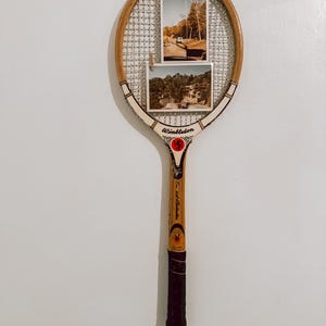 Vintage Wooden Tennis Racket Photo Display | Repurposed Racket Wall Art ...