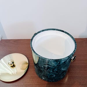 Vintage Green Faux Marble Ice Bucket With Gold Handle & Lid – Mid ...