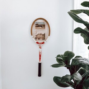 Vintage Wooden Tennis Racket Photo Display | Repurposed Racket Wall Art ...