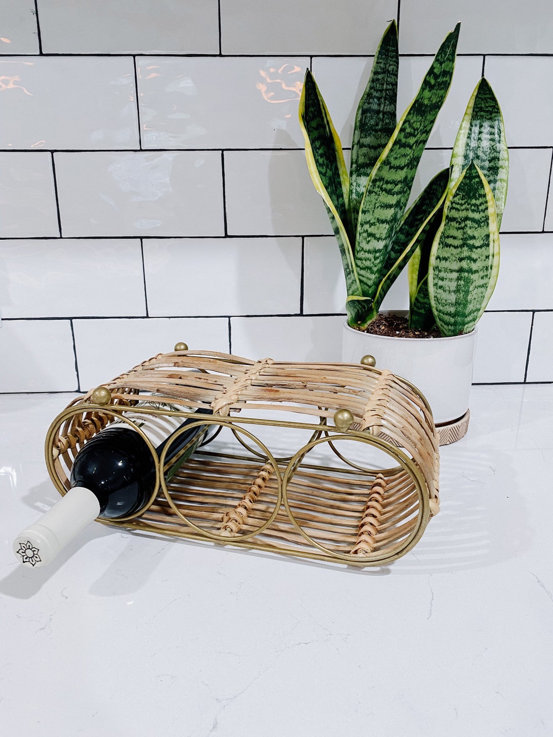 Rattan Wrap 3 Bottle Wine Holder - Etsy