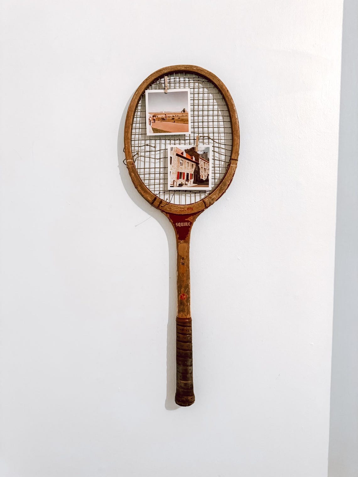 Vintage Wooden Tennis Racket Photo Display | Repurposed Racket Wall Art ...