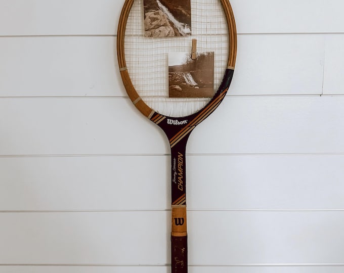 Vintage Wooden Tennis Racket Photo Display | Repurposed Racket Wall Art ...