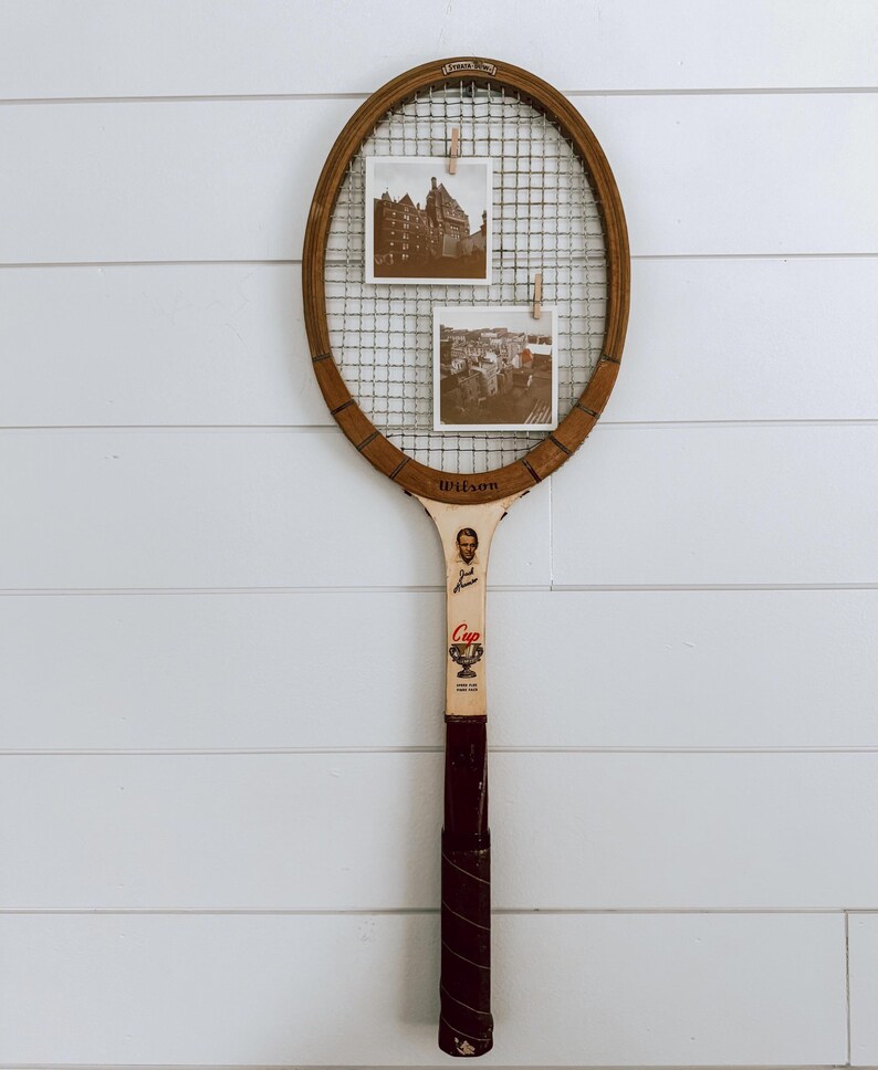 Vintage Wooden Tennis Racket Photo Display | Repurposed Racket Wall Art ...