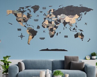 3 Piece World Map Wall Art | Etsy UK