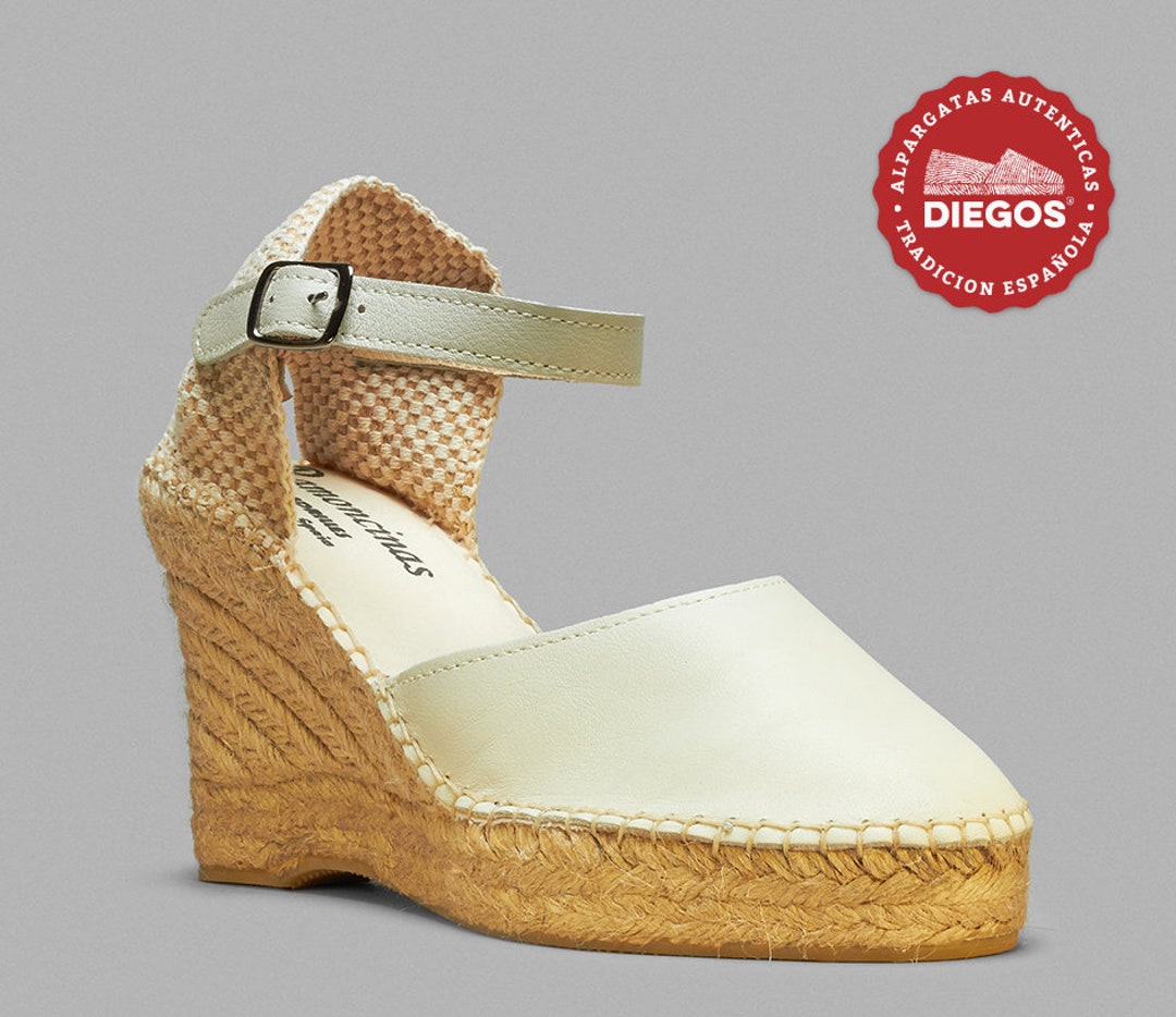 Espadrille Wedge High Platform White Leather Ivory High Heel Sewn by ...