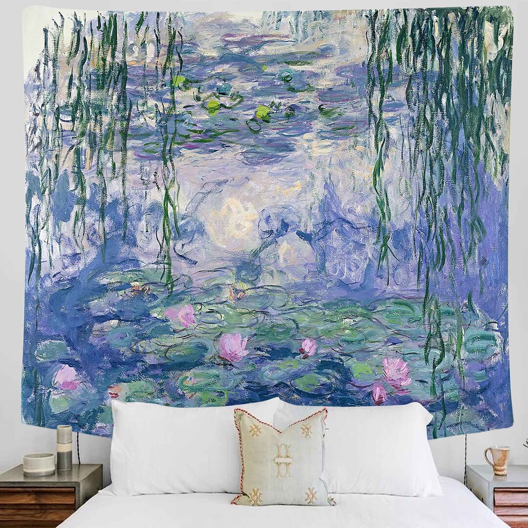 Monet Water Lily Oil Painting Tapestry,wall Hanging,monet Fabric ...
