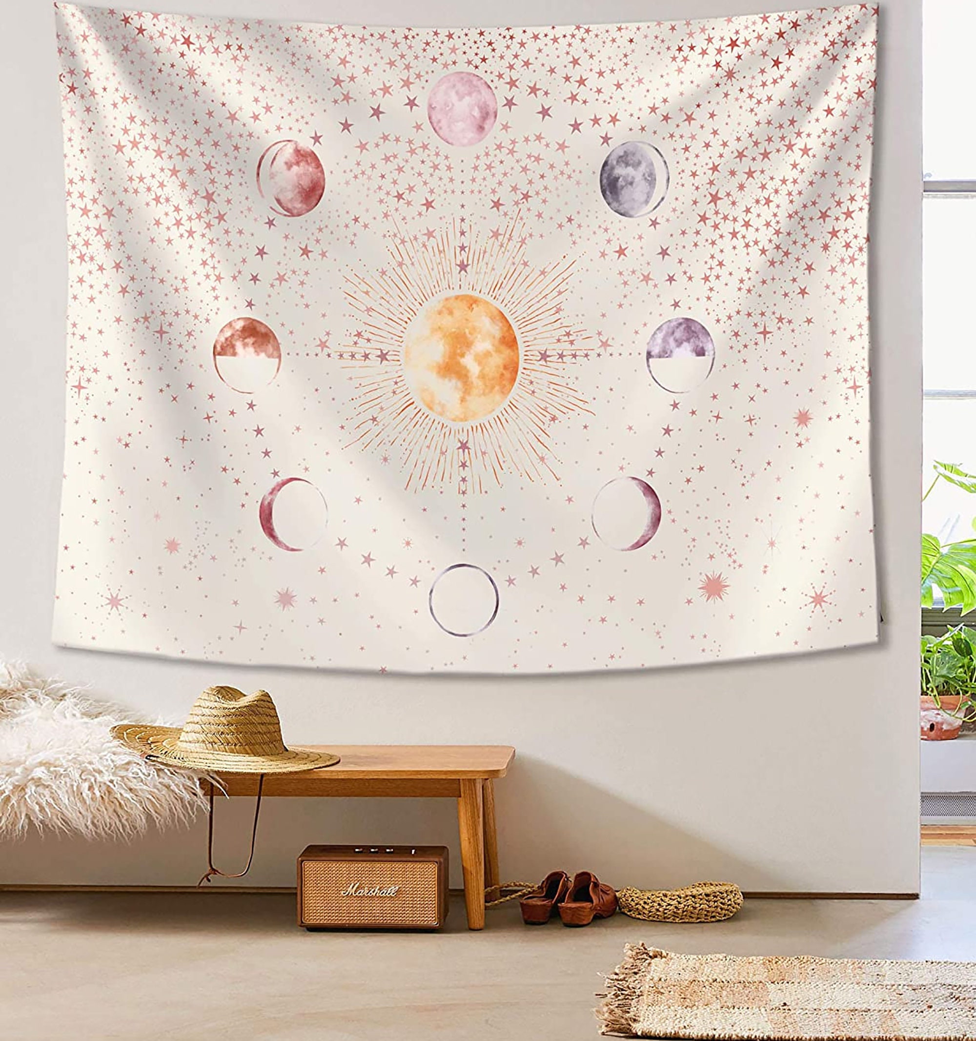 Pink Sun Moon Star Phase Tapestry Medieval Europe Divination | Etsy