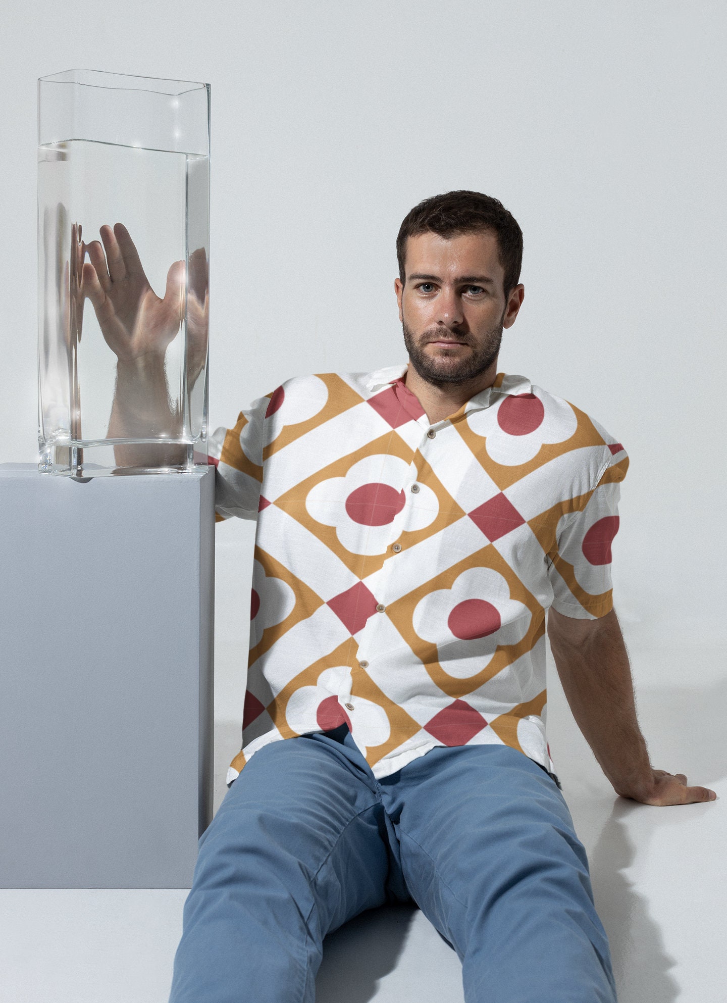 Retro Geoemtric Pattern Button Up Shirt, 70s Clothing, Fun Button Down ...