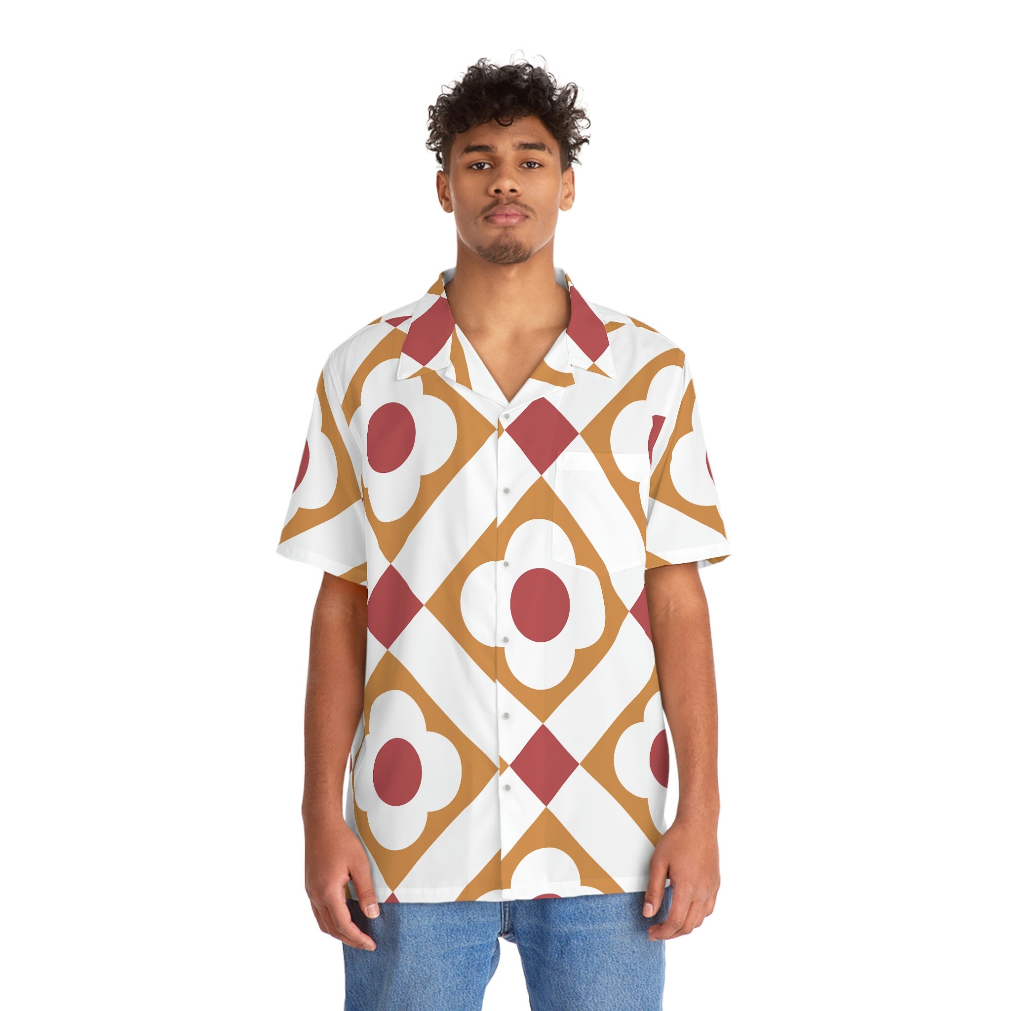 Retro Geoemtric Pattern Button Up Shirt, 70s Clothing, Fun Button Down ...