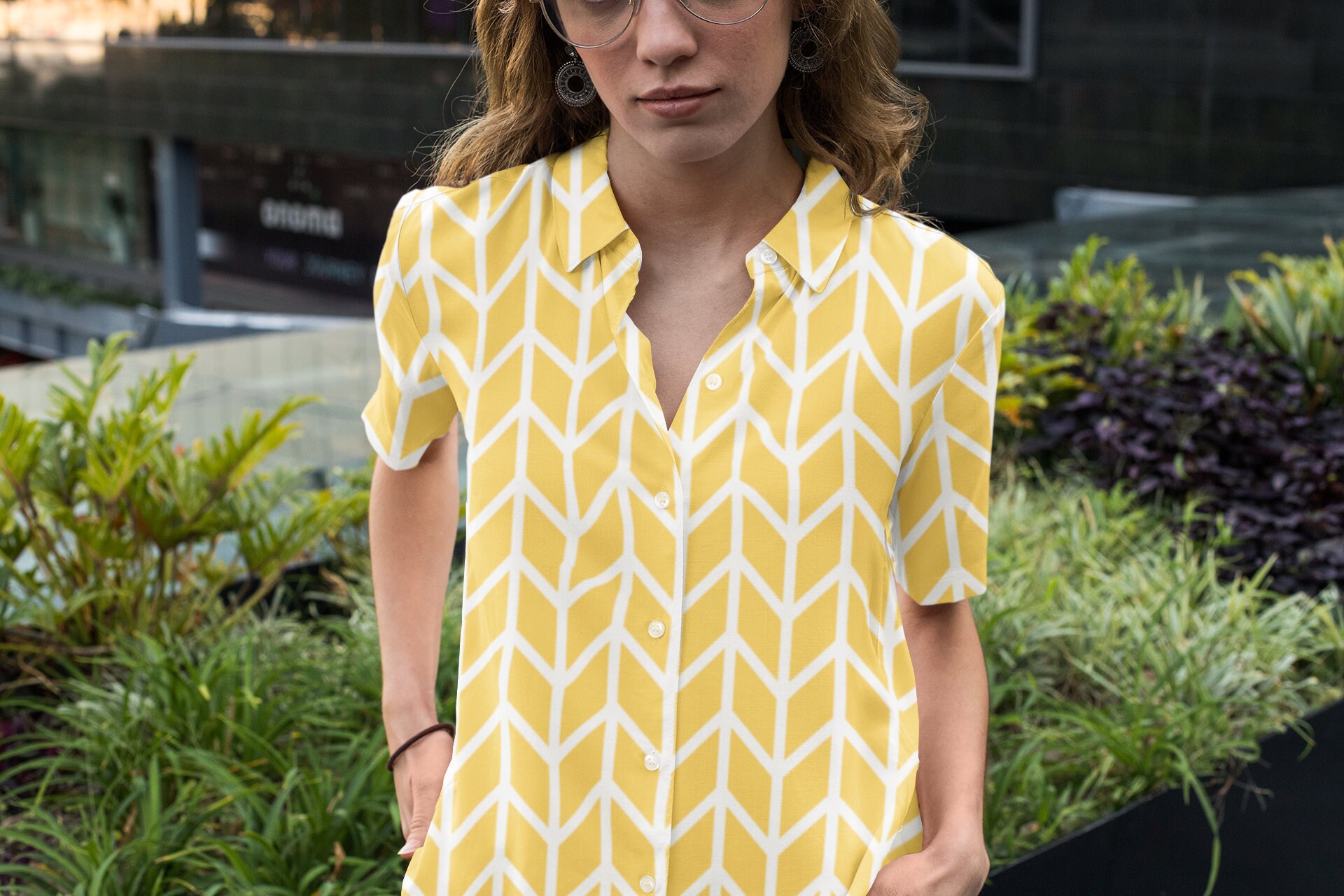 Retro Chevron Pattern Button Up Shirt sold by FemmIn oakland | SKU ...