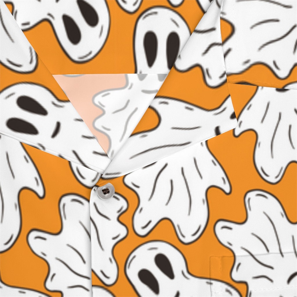 Spooky Ghost Halloween Button Up Shirt, Spooky Bottom Hip Shirt, Autumn ...