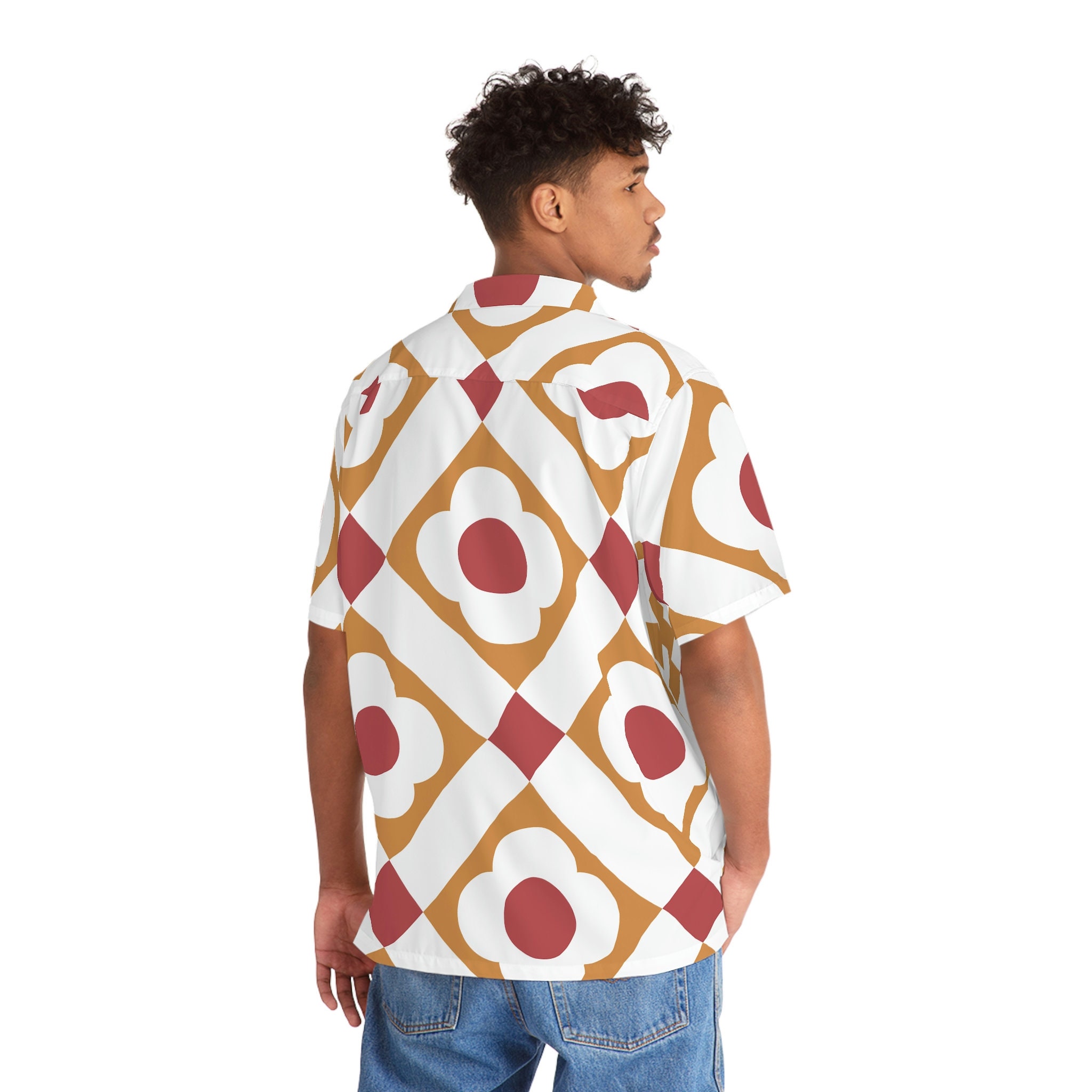 Retro Geoemtric Pattern Button Up Shirt, 70s Clothing, Fun Button Down ...