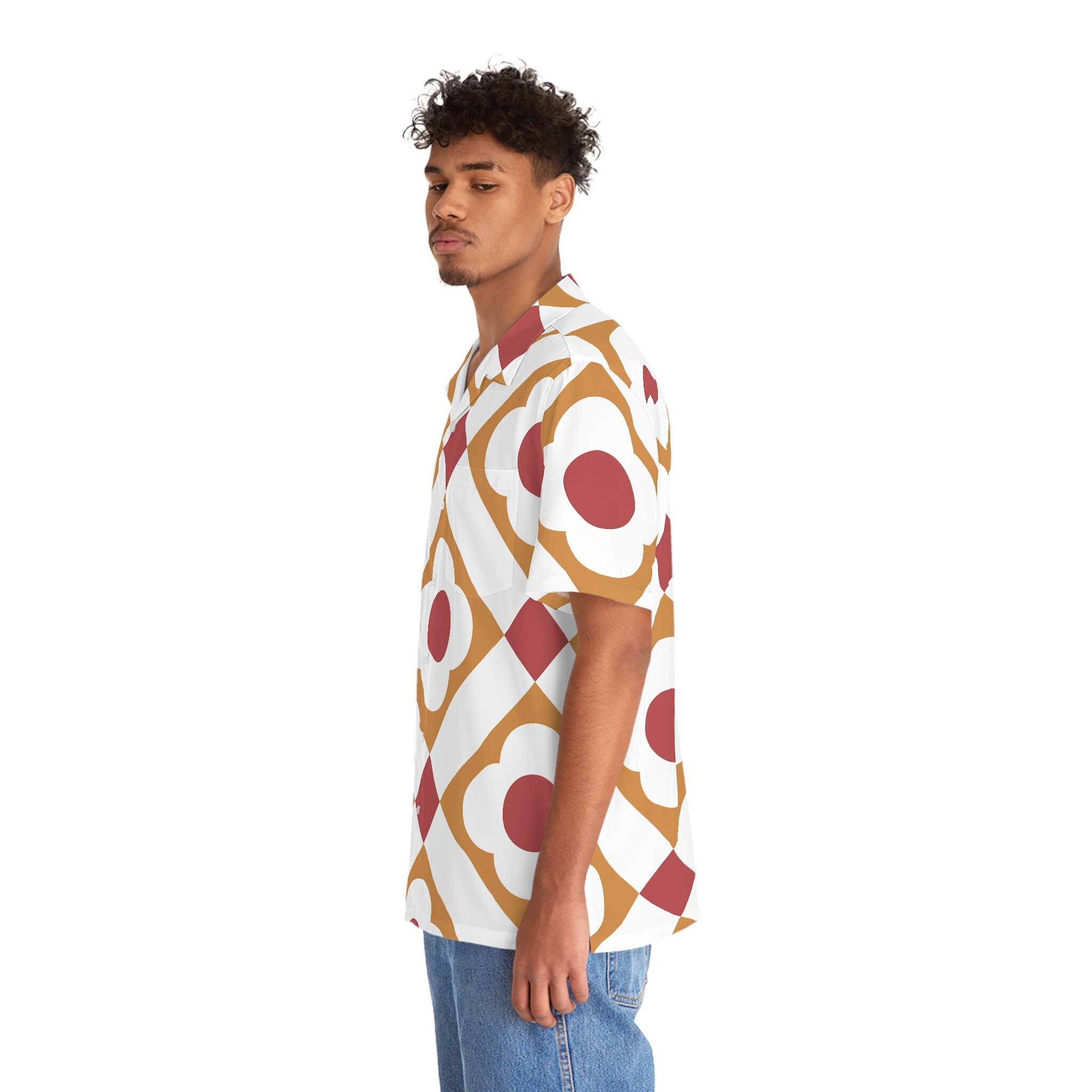 Retro Geoemtric Pattern Button Up Shirt, 70s Clothing, Fun Button Down ...