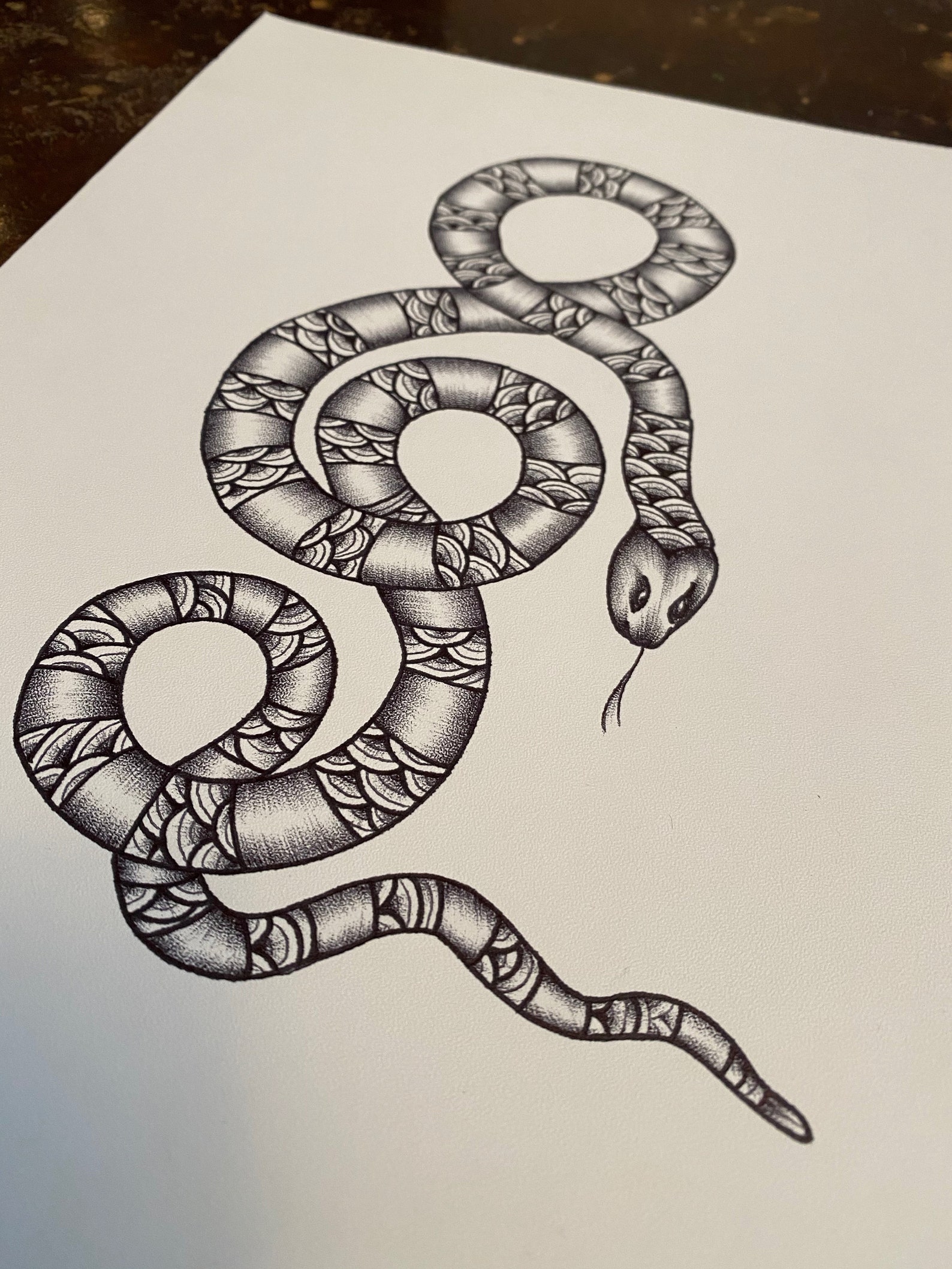 Original Geometric Snake Ballpoint Drawing 8.5 x 11.5 | Etsy