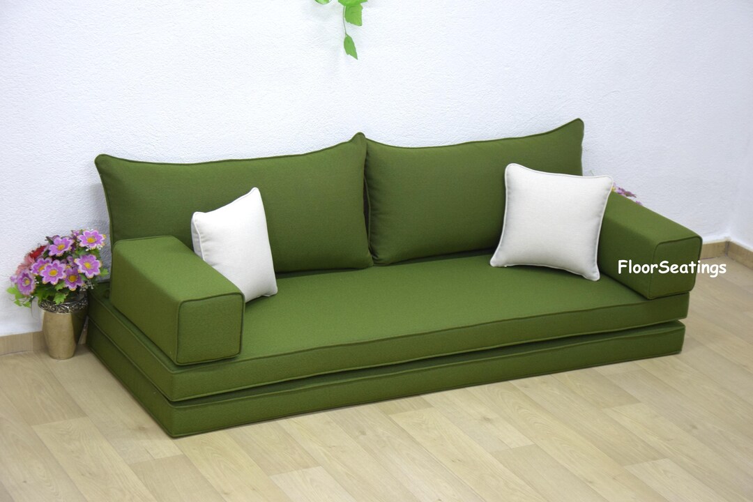 Green Floor Sofa, Linen Fabric Floor Seating, Foldable Yoga Meditation ...