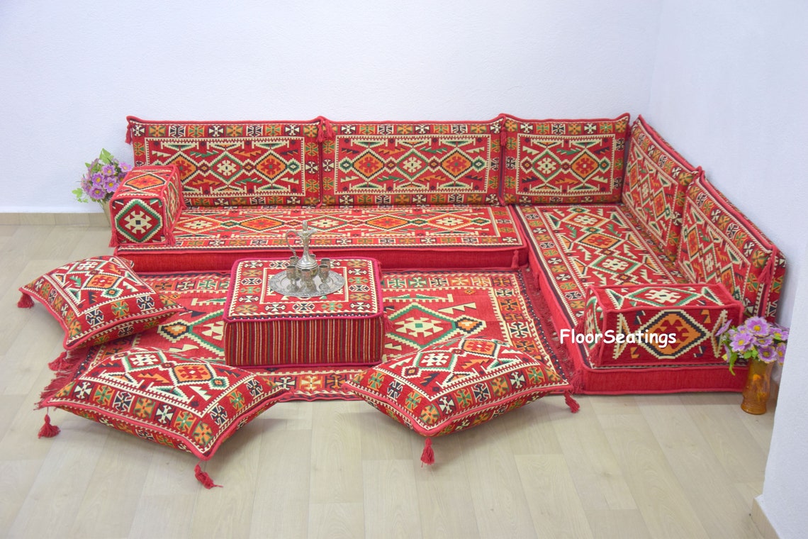 L Shaped Arabic Sofa Set Terrace Pallet Sofa Red White - Etsy