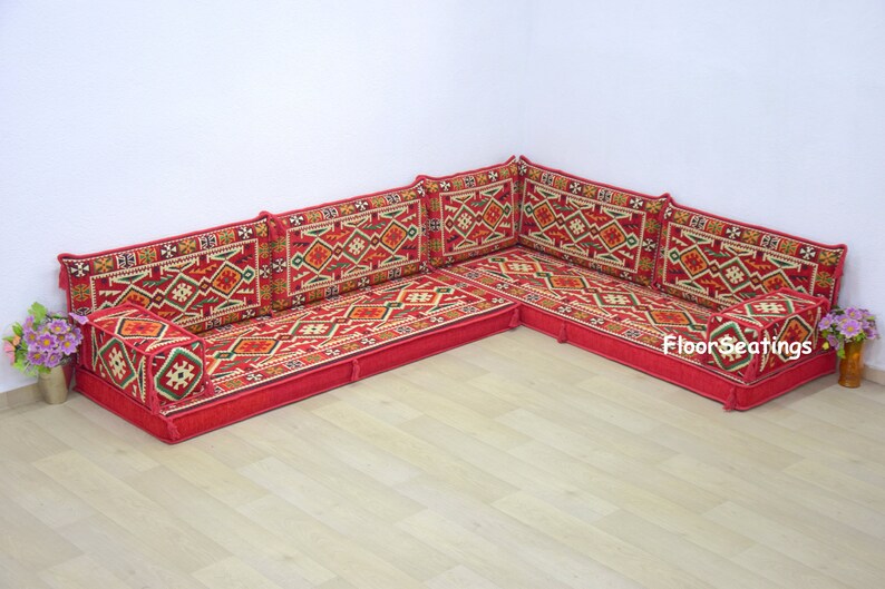 L Shaped Arabic Sofa Set Terrace Pallet Sofa Red White - Etsy
