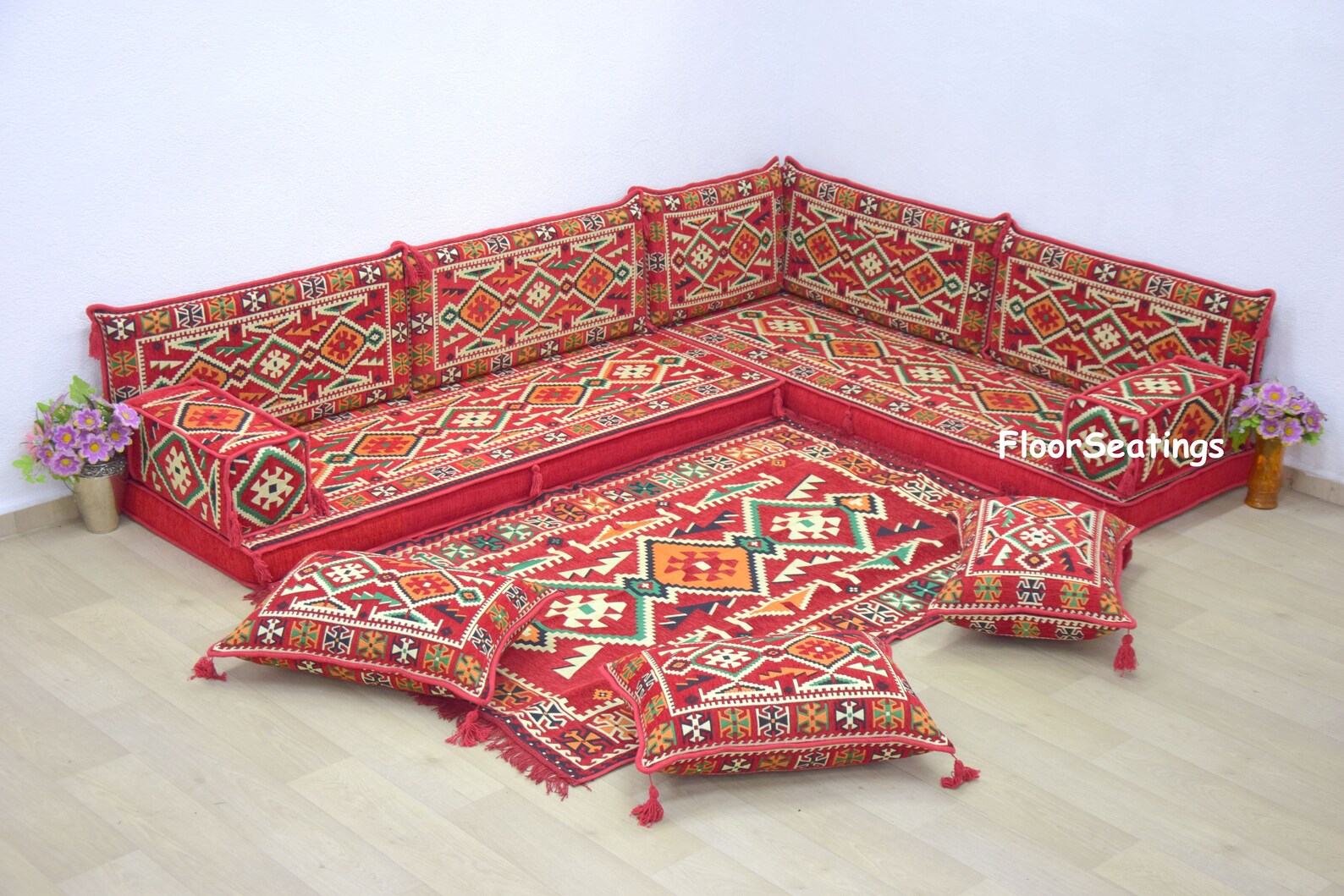L Shaped Arabic Sofa Set Terrace Pallet Sofa Red White - Etsy