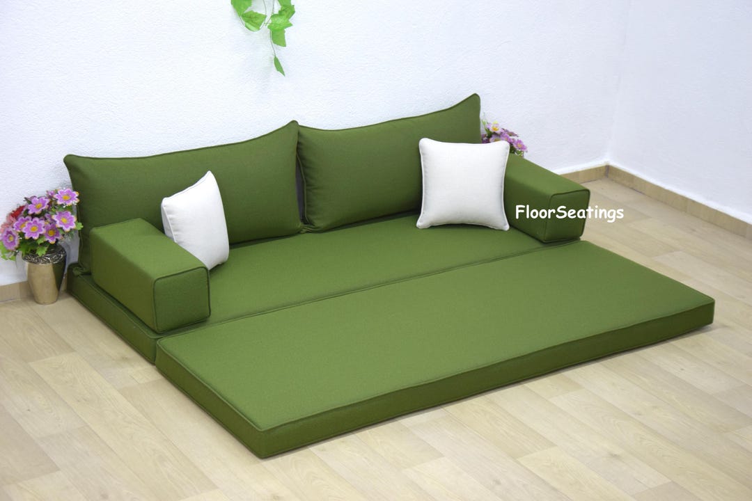 Green Floor Sofa, Linen Fabric Floor Seating, Foldable Yoga Meditation ...