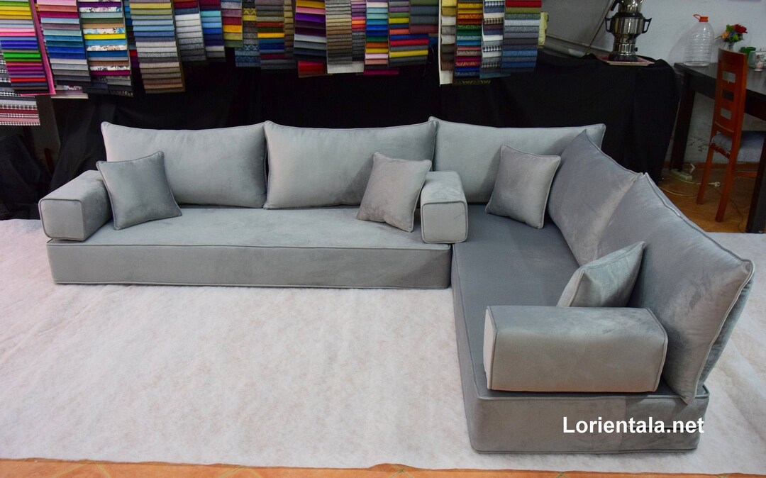 L Shape Arabic Sofa Set, Floor Bed, Floor Seat, Gray Sectional Sofa ...