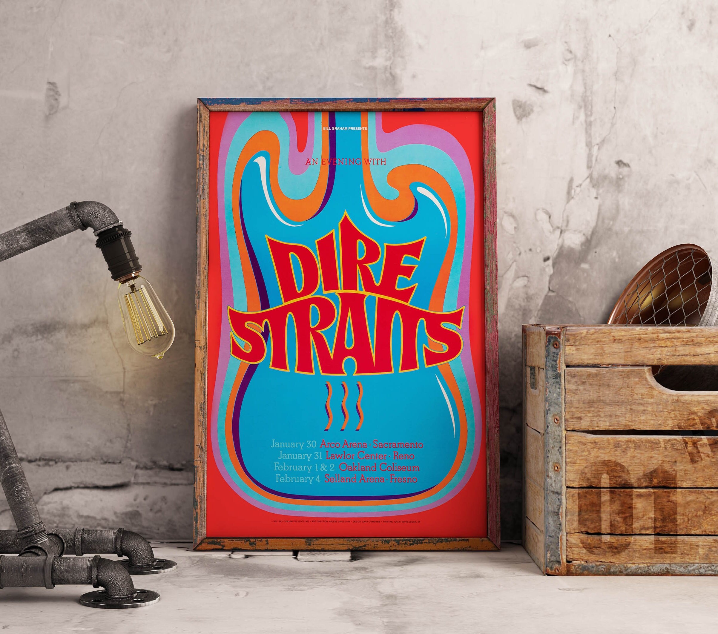 Dire Straits Vintage Poster, Dire Straits Concert Poster. Dire Straits ...