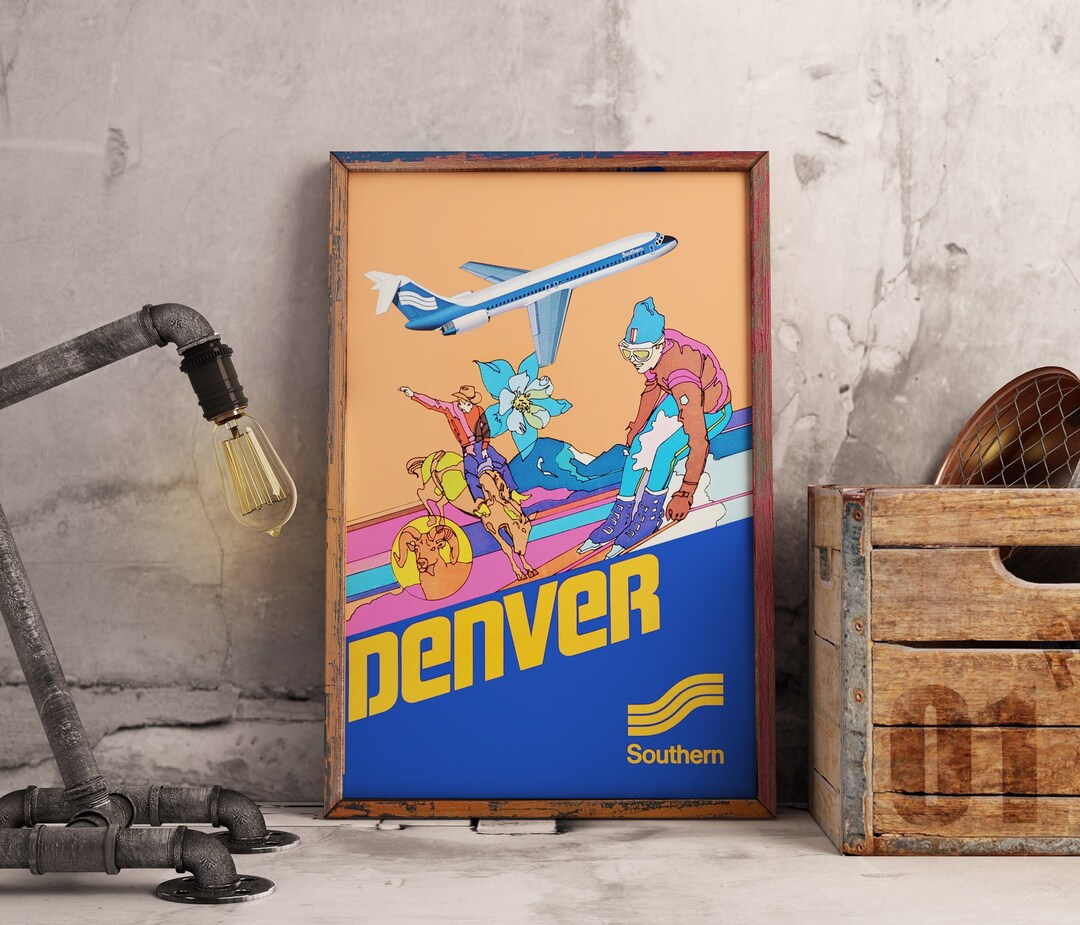 Denver Vintage Poster/ Southern Airlines Retro Print/ Colorado Poster ...