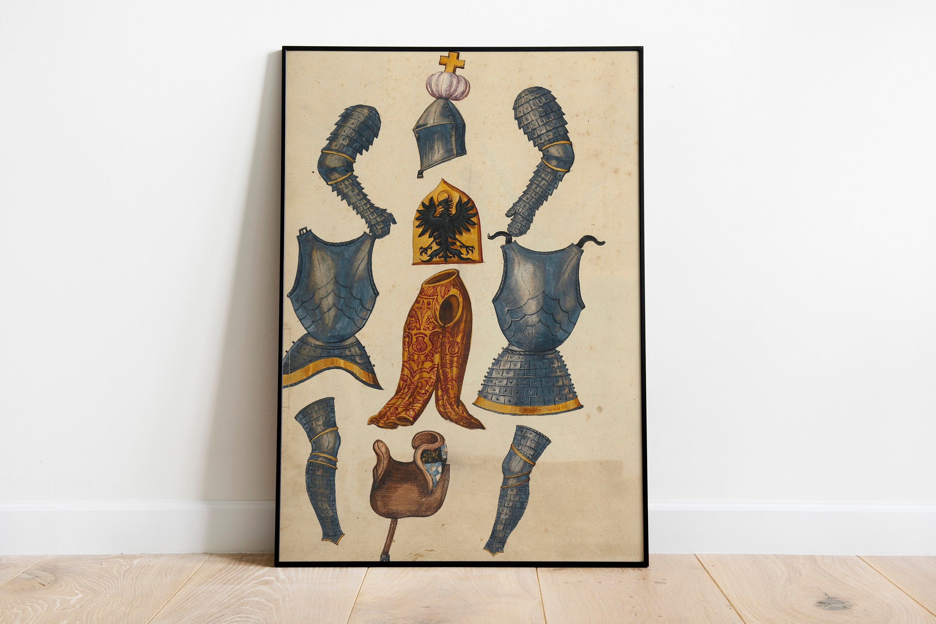 Medieval manuscript print/ German ancient/ knight armour. | Etsy