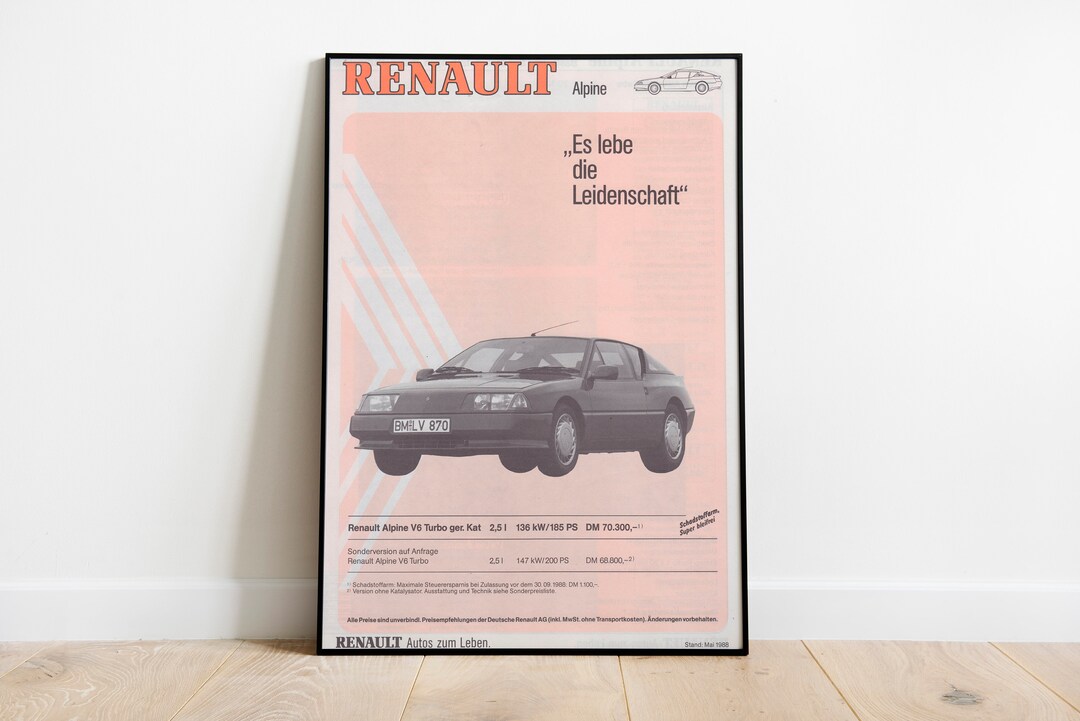 Renault Alpine Vintage Poster, German Retro Car Print / Automobile ...
