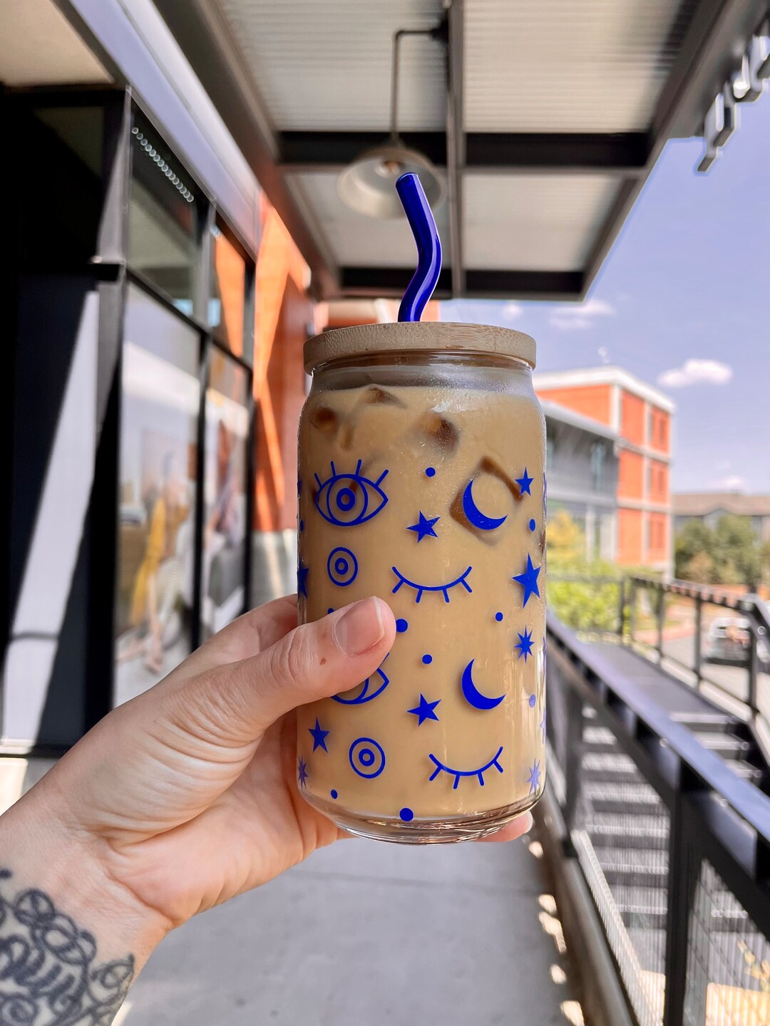 Evil Eye Glass Cup, Eye Glass Cup, Evil Eye Cup With Lid and Straw ...